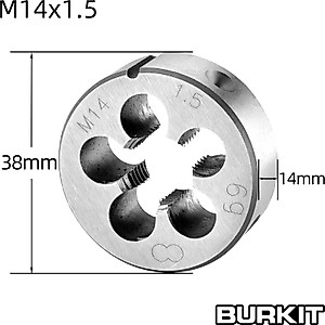 Burkit M14 X 1.5 Tap and Die Set, M14 x 1.5 Machine Thread Tap and Round Die Right Hand
