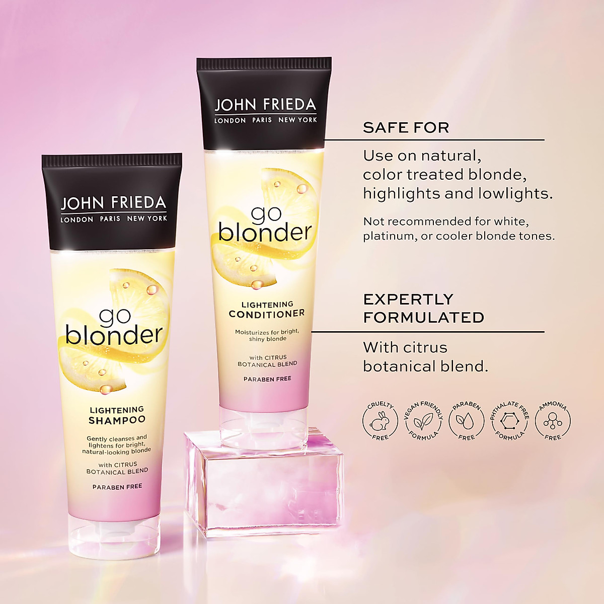 John Frieda Go Blonder Shampoo and Conditioner Set, Gradually Lightens Blonde Color Up, For Natural or Color-Treated Hair, Formulated with a Citrus Botanical Blend, Paraben Free, 8.3 oz, Pack of 2