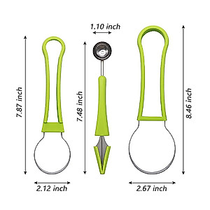 Suuker Melon Baller Scoop Set,4 In 1 fruit cutters shapes for kids, watermelon scooper fruit scooper and baller, Seed Remover Knife and fruit carving tools（Green）
