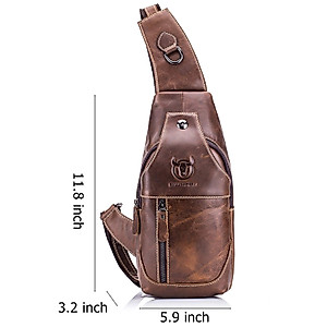 BULLCAPTAIN Genuine Leather Men Bags Shoulder Sling Crossbody Bag Casual Mens Chest Bag Travel Hiking Backpack(Brown)