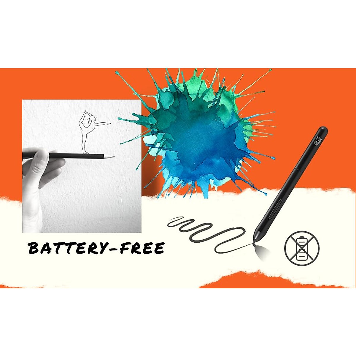 Adesso Large Graphics Drawing Tablet Pad 12 x 7 Inch 8192 Levels Battery-Free Pen, 8 Customizable Keys with Scroll Wheels, Compatible with PC/Mac/Android OS for Painting, Design & Online Teaching