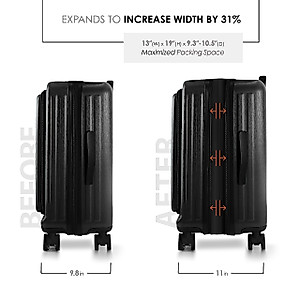 TRAVELARIM 22 Inch Carry On Luggage 22x14x9 Airline Approved, Carry On Suitcase with Wheels, Hard-shell Carry-on Luggage, Durable Luggage Carry On, Black Small Suitcase with Cosmetic Carry On Bag