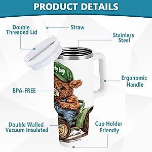 RPLIFE Cute Highland Cow White Stainless Steel Mug, Insulated Coffee Mug with Lid, Tumbler for Men