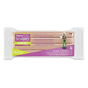 Super Sculpey Living Doll Beige, Premium, Non Toxic, Soft, Sculpting Modeling Polymer, Oven Bake Clay, 1 pound bar. Great for all advanced sculptors, artists and doll makers