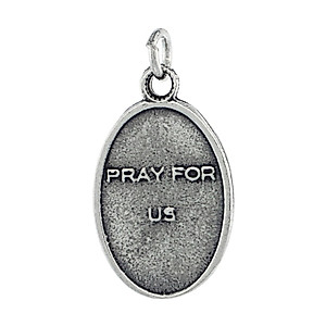 Sterling Silver St Martha Medal Pendant Oxidized finish Oval 1 inch