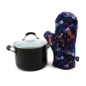 Cats in Space Oven Mitt - Blue, Purple, and White Cotton Pot Holder