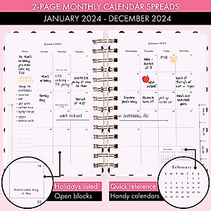 Kate Spade New York 2024 Planner Weekly and Monthly, Medium Planner January 2024 - December 2024, Hardcover Spiral Planner, Daily Planner with Monthly Calendar, Stickers, & Pockets, Spade Dot