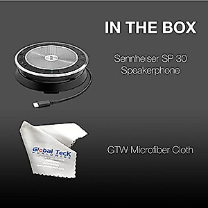 Global Teck Worldwide GTW Bundle EPOS - Sennheiser SP 30 Speakerphone w/Microfiber Cloth, Compatible w/Teams, Zoom, Webex, Skype, Mobile, Tablets, PC/Mac
