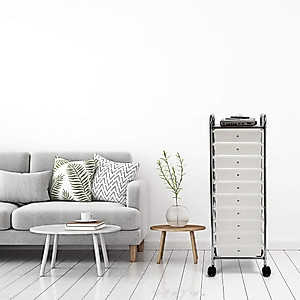 Seville Classics Large 10-Drawer Multipurpose Mobile Rolling Utility Storage Organizer Cart, Frost White