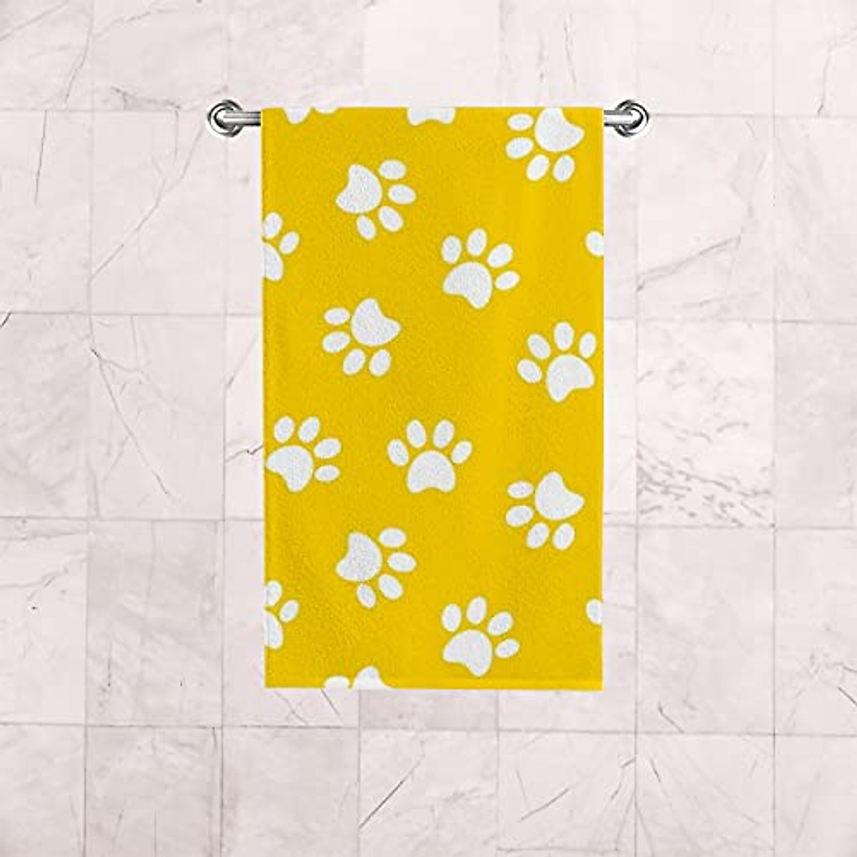 Soft Hand Fingertip Towels 2 Pcs Face Bath Towels Yellow Paw Print Absorbent Washcloths for Bathroom Hotel Kitchen 30x15in