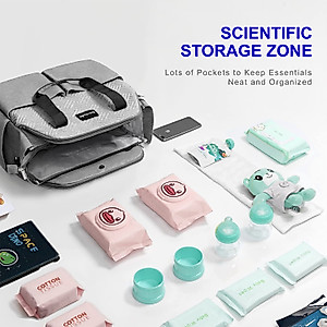 Suavezilla Diaper Bag, Multifunction Travel Tote Diaper Bag for Mom and Dad,Multi-Compartment Baby Bag for Boys and Girls with Changing Pad,Insulated Pockets,Large Capacity-Grey