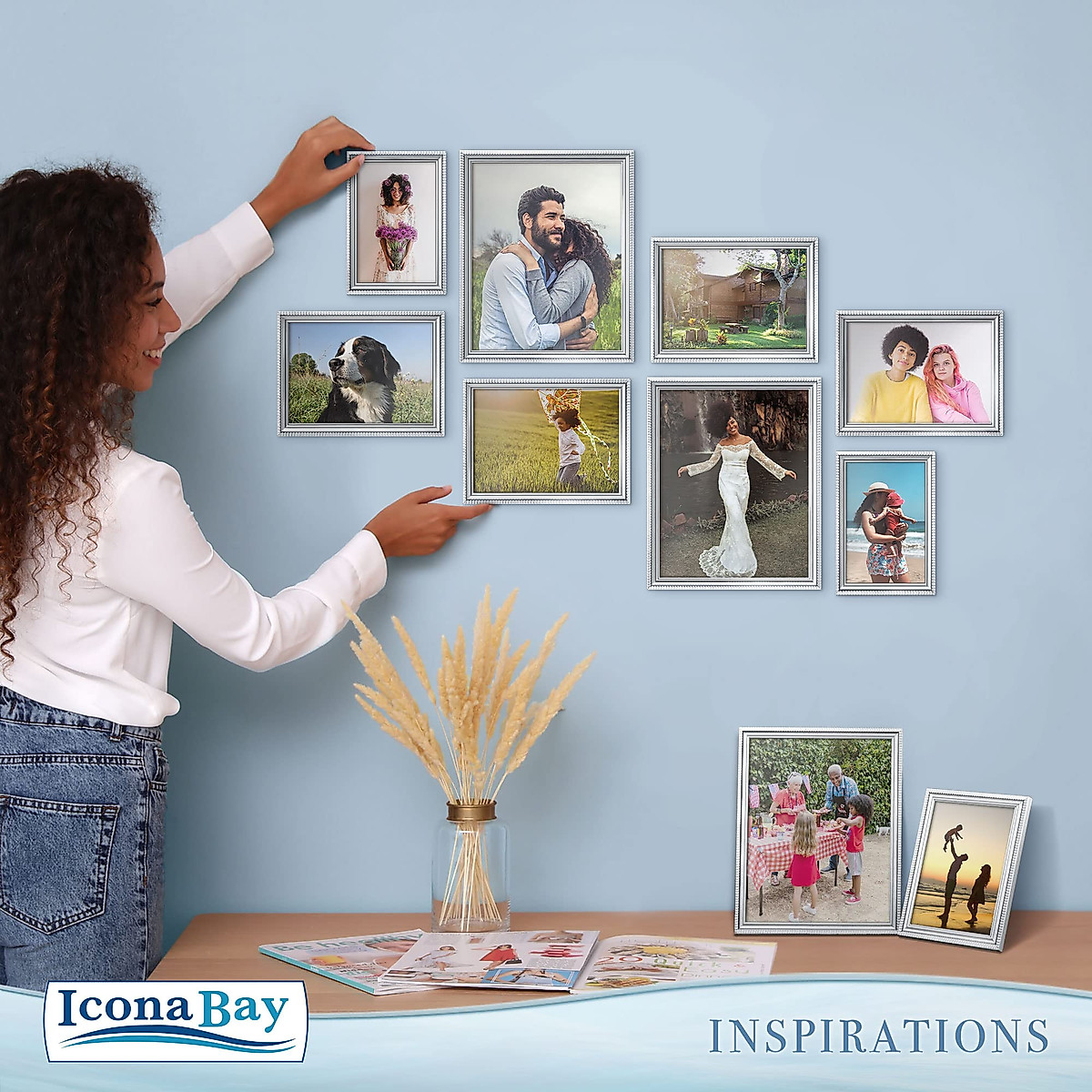 Icona Bay 5x7 Silver Picture Frame Beautifully Detailed Molding, Contemporary Picture Frame Set, Wall Mount or Table Top, Inspirations Collection