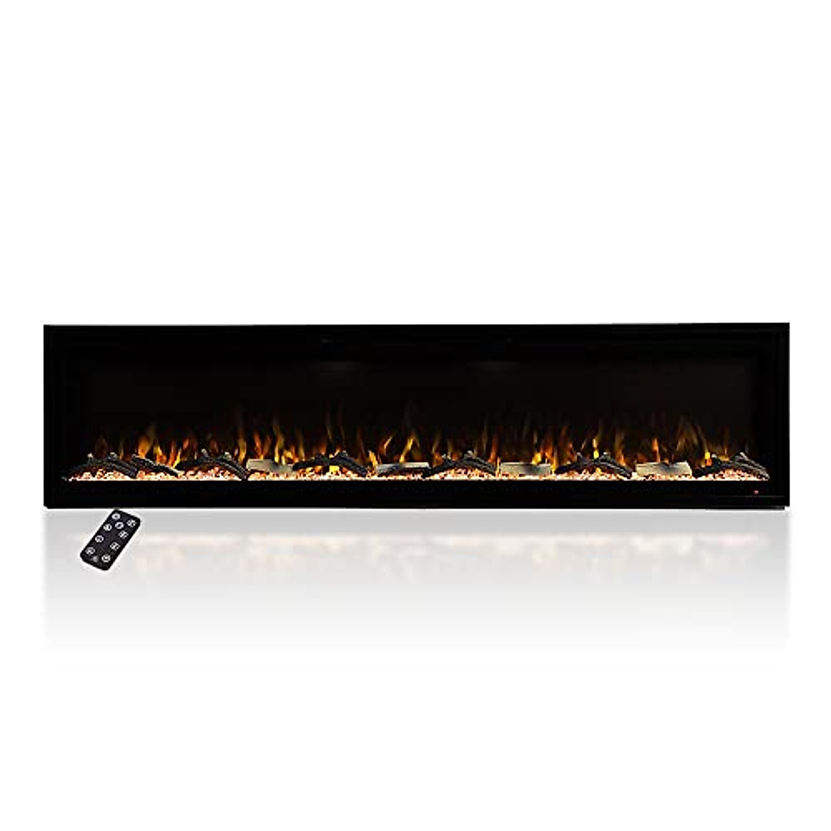 Modern Ember Aerus 72 Inch Smart Linear Electric Fireplace - Recessed in-Wall and Wall-Mount, Multiple Flame Colors, Compatible with Alexa and Google Assistant, Black