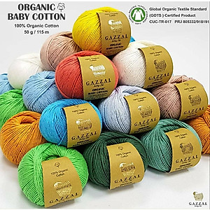 Gazzal Organic Baby Cotton Yarn 100% Organic Cotton, 2 Ball (Pack) Total 3.52 Oz. Each 1.76 Oz (50g) / 125 Yrds (115 m), 3 Light DK,Global Organic Textile Standard(GOTS) (438 Orange)