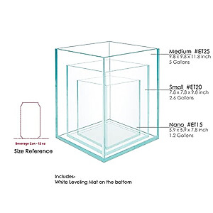 HIRO Aquatics Nano Tall Rimless Aquarium, Low Iron Glass Framless Tank, Betta Fish Tank, White Leveling Mat Included (5 Gallon- 25X25X30cm)