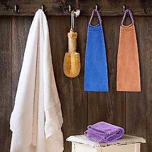 Tegeme 3 Pcs African Exfoliating Net Sponges Bath Back Scrubbers Long with Pull Strap Exfoliating Smoother Nylon Body Shower Loofahs Cloth for Women Men Daily Handles Washcloth Wash Purple Blue Coffee