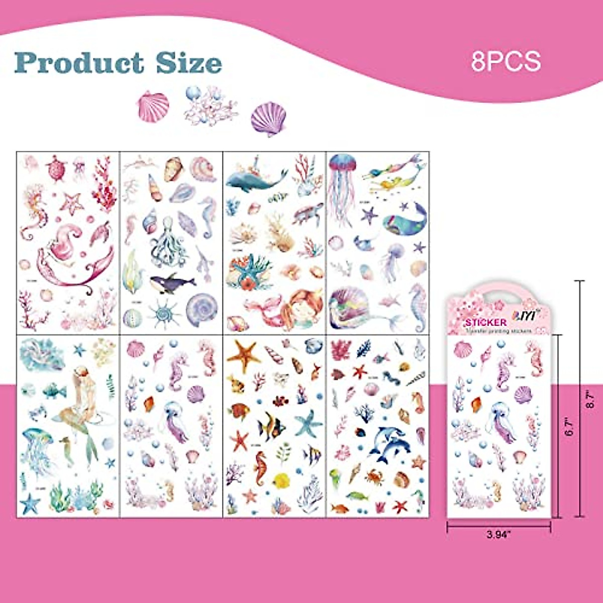 8 Sheet Rub on Transfers for Crafts Furniture Marine Animal Rub on Transfers Stickers for Journaling Scrapbooking Fish Starfish Stickers Furniture Decals for Home Office Paper Wood DIY Craft