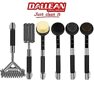 Grill Brush Cleaning kit for Outdoor Grill Cleaning 6 Pieces Replaceable Cleaning Heads, Cloth Steam Head Brass Bristle Scraper Bristle Free and Nylon Bristle 18 inches Grill Brush Grate Cleaner