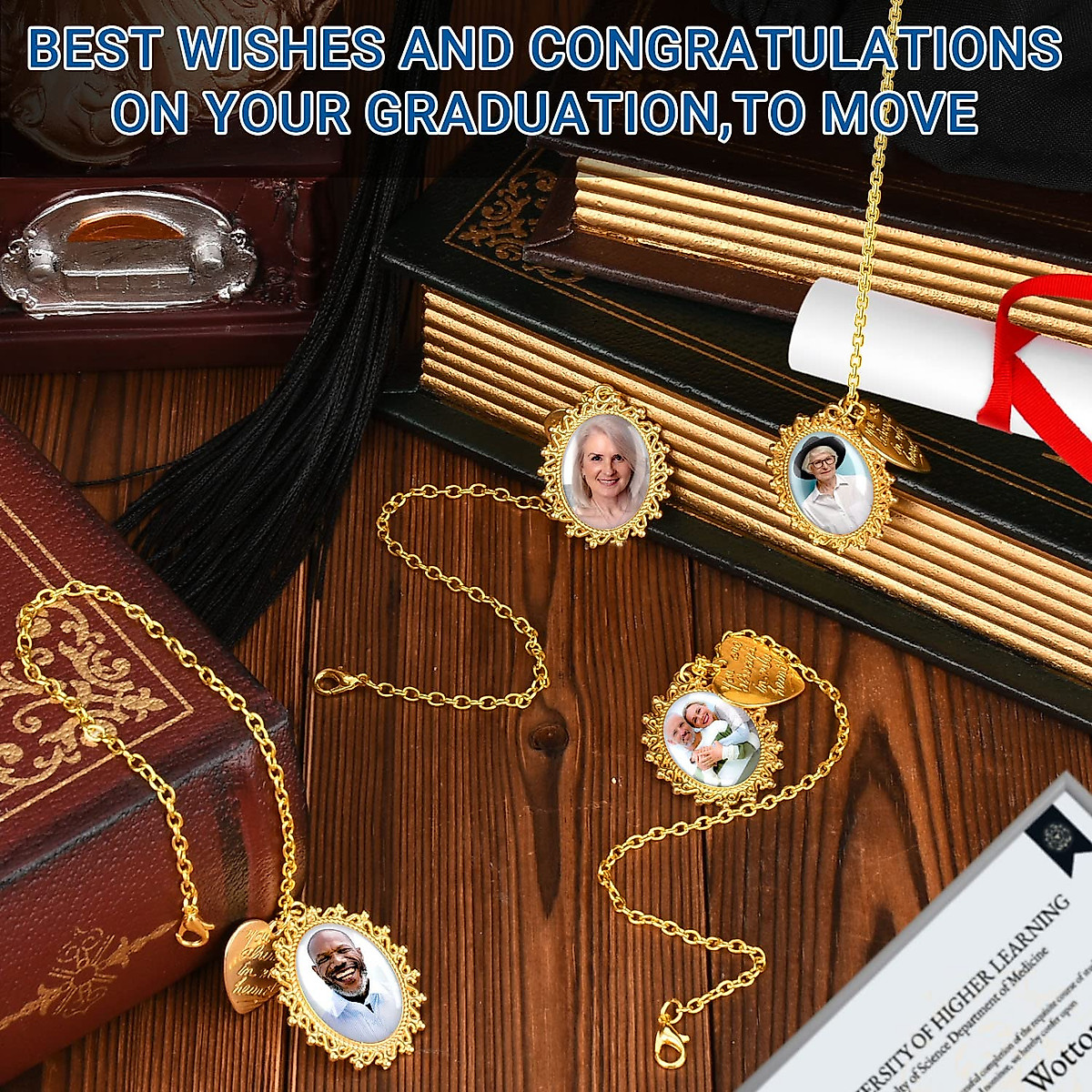 4pcs Gold Graduation Cap Photo Charm Class of 2025 Graduation Cap Tassel Personalized Memorial Charms Graduation Tassel Gifts for Ceremony Graduation Cap Decorations