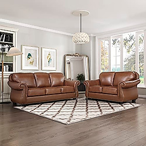 Lexicon Guthrie Leather Match Living Room Loveseat, Camel Brown