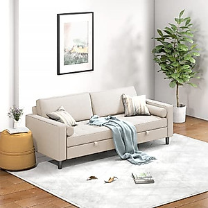 CECER Reversible Sleeper Sofa Bed with Cushion, Modern Pull Out Futon Couch Bed for Living Area, Big 2-in-1 Couch for Apartment, Office, Bedroom, Beige