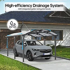 Real Relax 12 x 16 ft Metal Carport Kits with Polycarbonate Panel, Heavy Duty Metal Carport Canopy, Outdoor Car Tent Metal Garage Shelter for Car, Truck and Boats, Grey