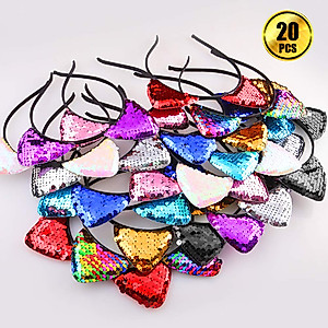 WXJ13 20 Pieces Cat Ears Headbands Reversible sequin headband Cute Cat Headbands