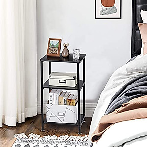 MOOACE Tall Side Table, 3 Tier End Table, Side Table with Storage Shelf for Bedroom Living Room, Small Nightstand for Small Spaces, Black