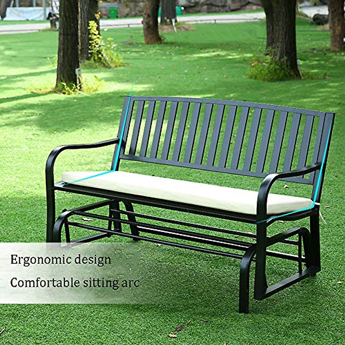 JOZZY Outdoor Garden Bench,Outdoor Garden Double Rocking Chair, Leisure Courtyard Terrace Metal Bench, Comfortable and Durable Outdoor Swing Glider, Weatherproof Steel Frame, for Porch/Backyard