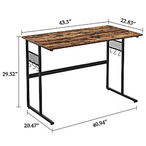 VECELO 32 Inch Small Computer Sturdy Laptop Industrial Desk Office Work, Modern Simple Study Table with Headphone Hook, Adjustable Feet and Water Proof Surface, 44", Brown