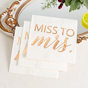 Calculs Bridal Wedding Beverage Napkins Miss to Mrs Celebrations Tableware Snack/Dessert/Beverage Disposable Napkin Rose Gold Foil 55 Pcs