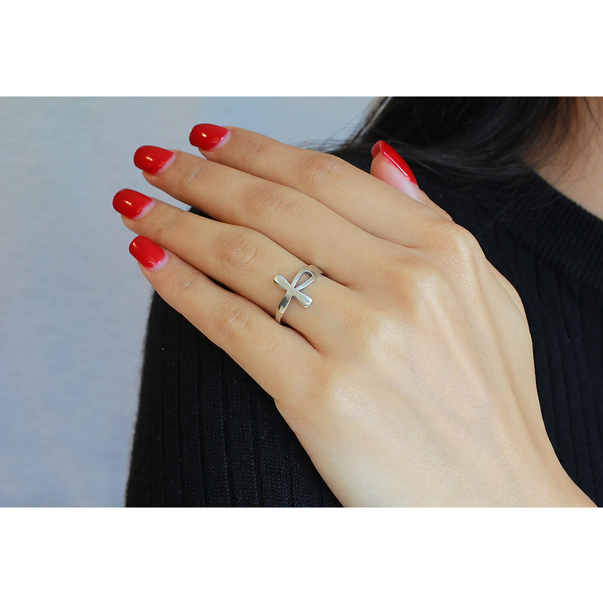 CloseoutWarehouse 925 Sterling Silver Protection from Harm Ankh Cross Ring Size 8