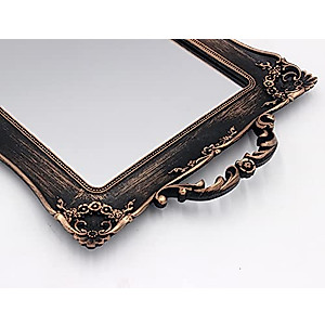 Tstarer Antique Decorative Gold Framed Square Mirror Tray, Jewelry & Cosmetics Organizer for Dresser, Square - 9.5" W x 14.5" L (Bronze)