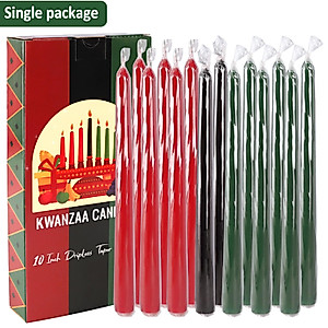 Set of 14 Kwanzaa Taper Candles, 6 Red, 6 Green, 2 Black Mishumaa Saba Candle Set, 10 Inch Dripless Tall Candle Stick for Kwanzaa, 7-7.5 Hour Burn Time