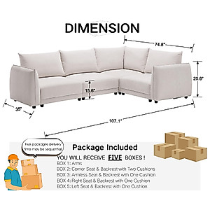 CIMOTA Oversized Corner Modular Sectional Fabric Sofa, 107 Inch Large 4 Seater Sofa Set, L Shaped Corner Sectional Cloud Sofa Couch for Living Room and Office, 3 Seat and 1 Middle Corner, White