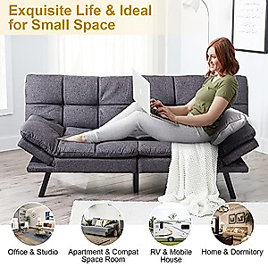 MUUEGM Futon Sofa Bed,Convertible Memory Foam Futon Couch for Small Spaces,Modern Loveseat Sleeper Sofa with Adjustable Armrests for Compact Living Room,Offices,Dorm,Studio/Grey
