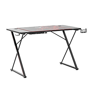 It's_Organized Gaming Desk 47 inch PC Computer Desk Home Office Student Desk X-Shaped with Mouse Pad Cup Holder Headphone Hook Handle Rack,Black