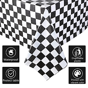 Tallew 2 Pcs Checkered Car Party Supplies Disposable Tablecloth Plastic Table Cover Black and White Checkered Race Table Runner for Racing Birthday Party Decor Favor Supplies (Black,White)