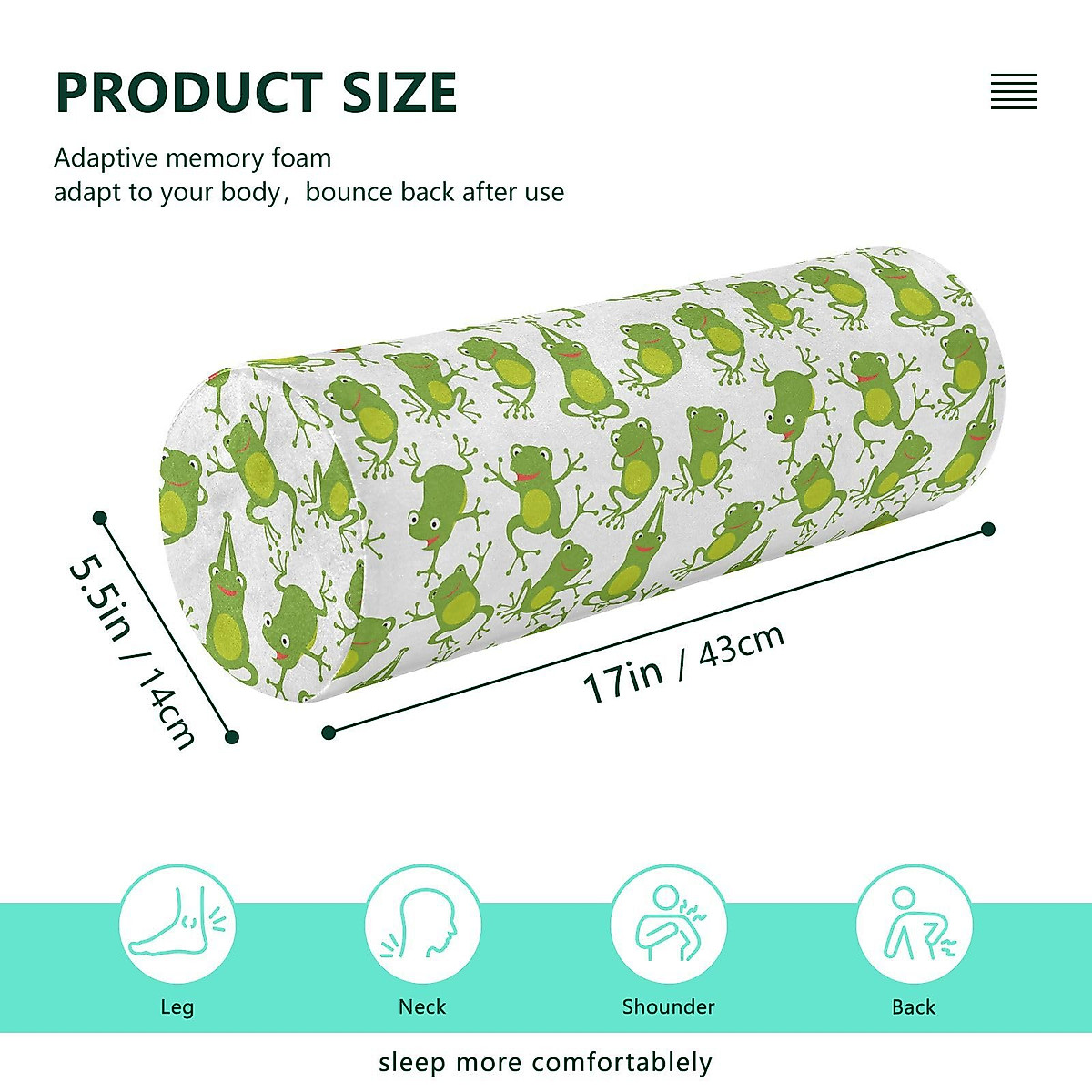 Vnurnrn Frog Neck Support Pillow Round Neck Roll Bolster Cylinder Pillow Cervical Pillows Shoulder Pillow for Leg Knee Back Head Support for Bedroom Camp Work Women Men