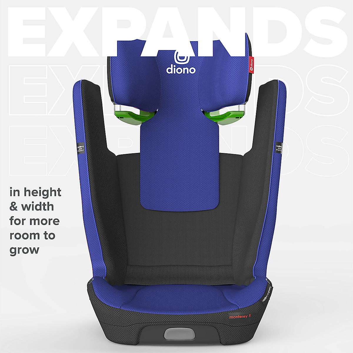 Diono Monterey 5iST FixSafe High Back Booster Car Seat with Expandable Height and Width, Compact Fold to Full Size Booster, Foldable, Portable Booster for Go-Anywhere Travel, Blue Sky