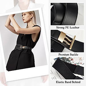 FIORETTO Dress Belts for Women, Wide Black Elastic Belt, Fashion Cinch Belt, Leather Ladies Waist Belts