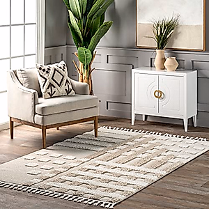 nuLOOM Cordelia Fragmented Stripes Tasseled Area Rug, 5' x 7' 6", Ivory