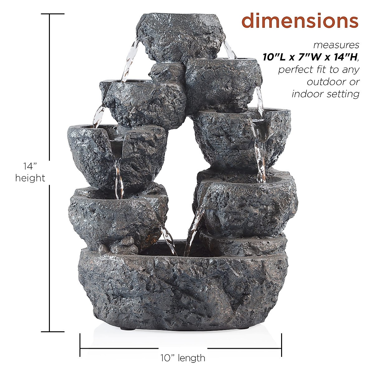 Alpine Corporation WIN1140 Cascading Fountain, 10" L x 7" W x 14" H, Gray