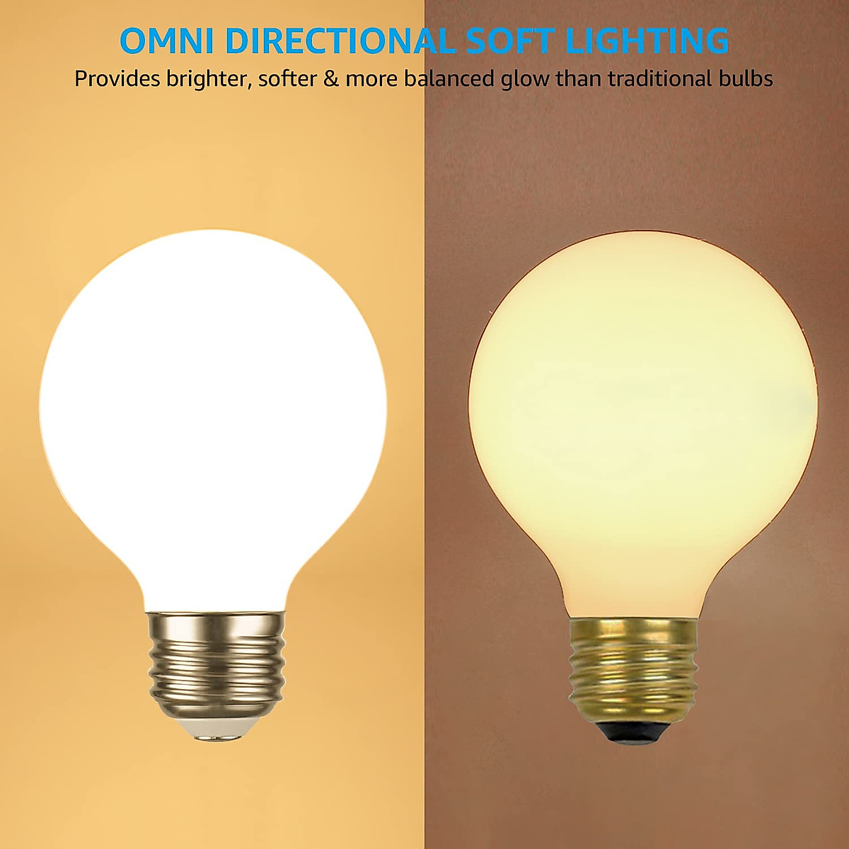 TORCHSTAR G25 Globe Light Bulbs LED Dimmable, Round Frosted Vanity Light Bulb for Bathroom, LED Edison Bulb, 4.5W(60W Eqv.), UL & Energy Star Listed, 500lm, E26 Base, 2700K Soft White, Pack of 6