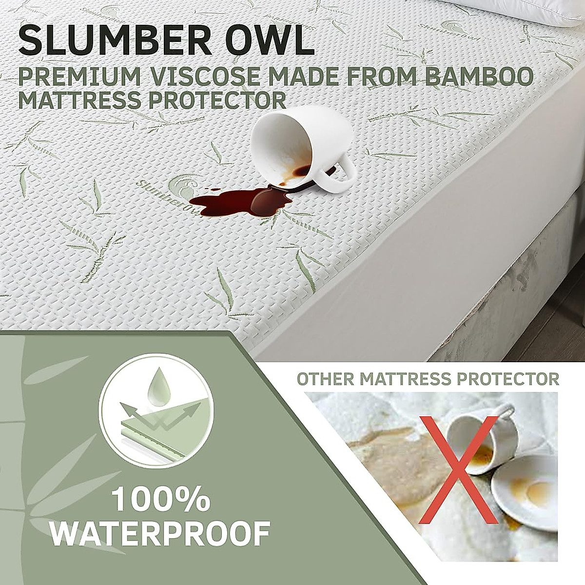 SlumberOwl Viscose derived from Bamboo Zippered Mattress Encasement – Waterproof, Cooling & Soft (King) 12-15" Deep