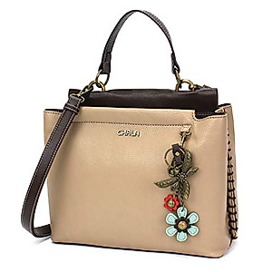 CHALA Charming Satchel with Adjustable Strap - Metal Dragonfly - Taupe