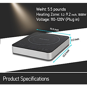 Weceleh Portable Induction Cooktop, 1800W Induction Burner with Ultra Thin Body, 9 Power Levels Induction Hot Plate, Induction Stove Top Cooker with 3-hour Timer, Child Safety Lock, Black (Plug In)