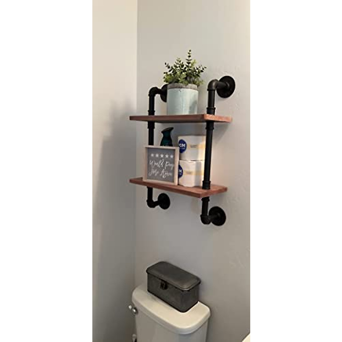 Industrial Floating Shelves Pipe Shelving 24 inch and 12 inch for Bathroom