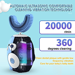 GASLIKE Kids Toothbrush Electric, U Shaped Ultrasonic Toothbrush with 3 Brush Heads, Six Cleaning Modes, IPX7 Waterproof Design for Children Kids Toddler 2-7 Years (Blue)