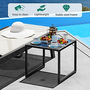 YITAHOME Patio Chaise Lounge Set of 3, Aluminum Outdoor Lounge Chairs with Side Table, Adjustable Backrest Poolside Loungers with Wheels for Pool Beach Patio Lawn Porch -Beige